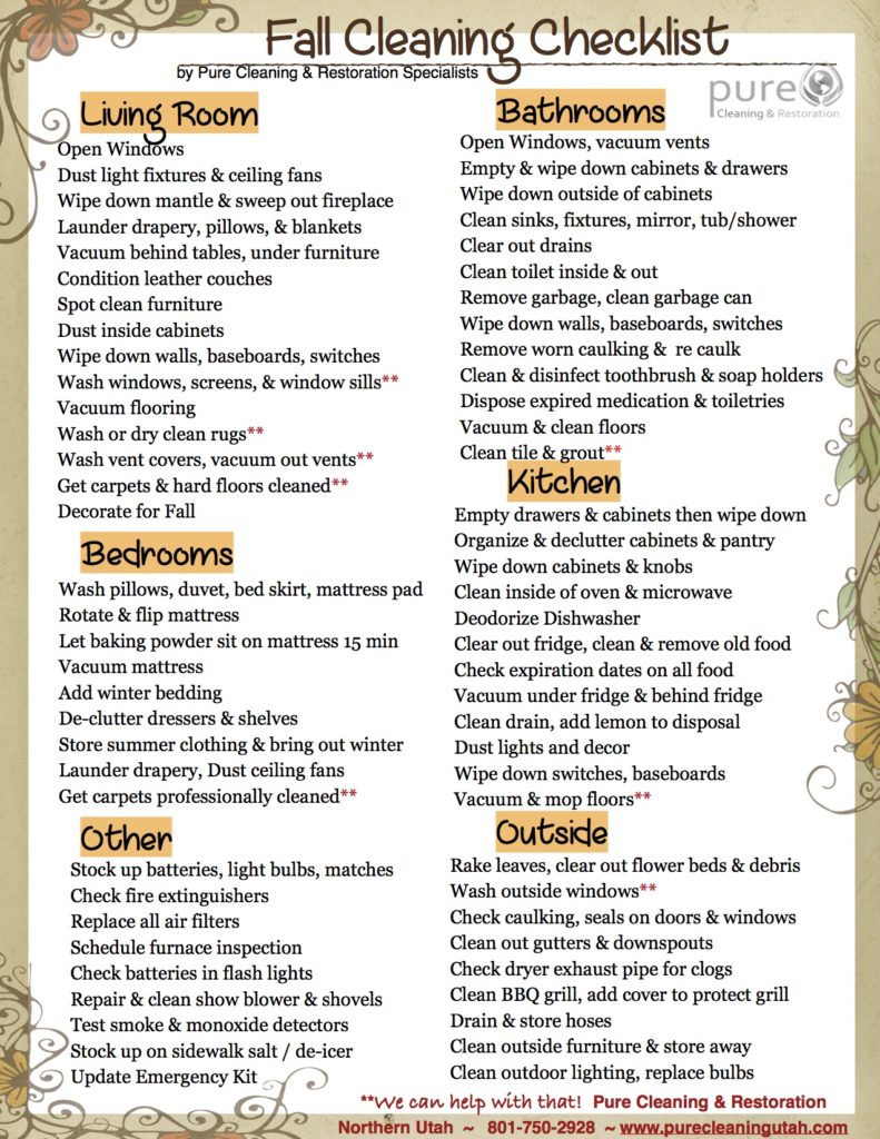 Fall House Cleaning Package Checklist